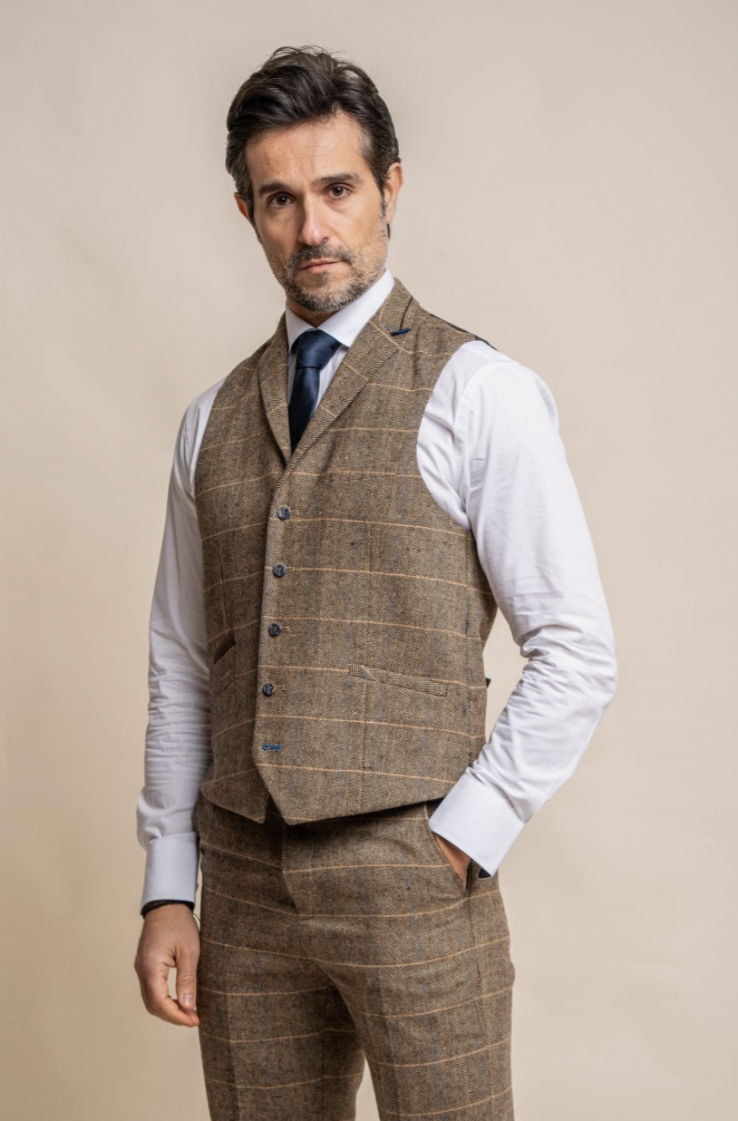 Cavani Albert Check Tweed Waistcoat - Brown – JJ Donnelly